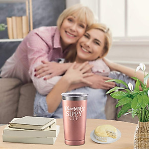 GINGPROUS Mommy's Sippy Cup Travel Tumbler Mom Birthday Christmas Gifts for Mom New Mom Mothers to be Wife Women Her Mother's Day Thanksgiving Day, 20 Oz Insulated Stainless Steel Tumbler, Rose Gold
