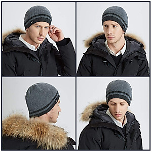 Bodvera Mens Winter Beanie Hat Warm Knit Cuffed Plain Toboggan Ski Skull Cap (3 Patterns)