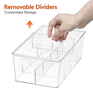 Lifewit 2 Pack Plastic Stackable Tea Bag Organizer, Divided Storage Bin Box for Kitchen Cabinets, Countertops, Pantry, Hold Coffee Pods, Sugar Packets, Condiments, 8 Sections