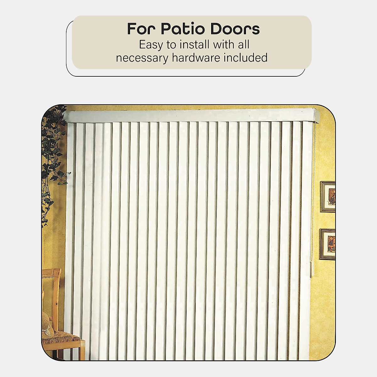 Vertical Hard Window Patio Blinds - White, 84" L x 78" W Plain & 3-1/2-Inch Vane - Easy Installation for All Patio Doors, Hardware Included - Aluminum Track for Durability, Anti-Static Slats