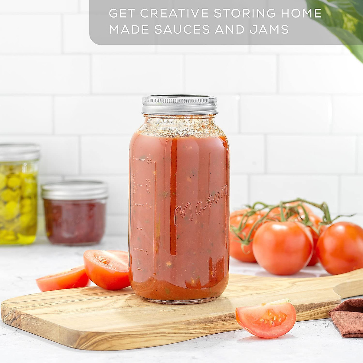 32 Oz Mason Jars With Lids, Labels and Measures! 6-Pack Regular Mouth Mason Jars, Glass Jar with Lid and Band. Airtight Canning Jars, Overnight Oats Jars, Salad Jars, Sourdough Starter Jar