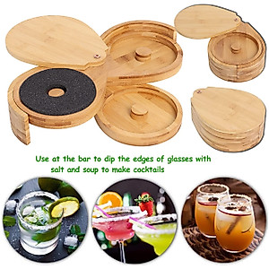 Margarita Salt Rimmer Set Bamboo, 3 Tier Bar Glass Rimmer with Lid and 6 Sponges for Cocktails, Bar Salt and Sugar Margarita for 𝑩𝒂𝒓 𝒂𝒏𝒅 𝒉𝒐𝒖𝒔𝒆 𝒑𝒂𝒓𝒕𝒚, Bloody Mary, Manhattan Drinks