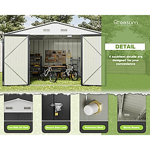 Greesum Outdoor Storage Shed 10FT x 8FT, Steel Utility Tool Shed Storage House with Door & Lock, Metal Sheds Outdoor Storage for Backyard Garden Patio Lawn, Gray
