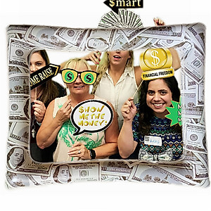 Money Party Inflatable Photo Booth Selfie Frame & Photo Props Set Giant Bill Dollar Party Blow Up Picture Frame for Birthdays Casino Weddings Bachelorette Retirement Graduations Party Decor
