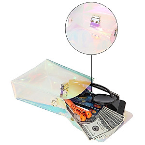 INICAT Clear Small Crossbody Bags Stadium Approved Cell Phone Jelly Purse Shoulder Bag For Women(Colorful-Vertical2)