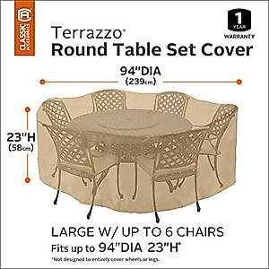 Classic Accessories Terrazzo Water-Resistant 94 Inch Round Patio Table & Chair Set Cover, Outdoor Table Cover