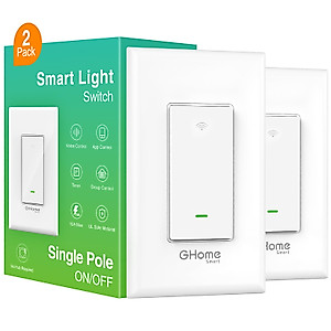 GHome Smart Switch, 2.4Ghz Wi-Fi Switch Works with Alexa, Google Assistant Single-Pole,Neutral Wire Required,UL Certified,Remote/Voice Control and Schedule, No Hub Required, (2 Pack)