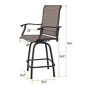 MFSTUDIO 2 PCS Outdoor Swivel Bar Stools, Patio Bar Height Chair Breathable Sling Fabric, All-Weather Resistant, Brown