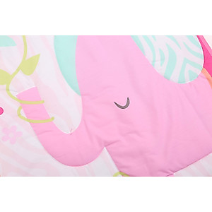 Brandream Crib Bedding Sets for Girls Pink Garden Elephant Parrot Birds 3-Piece Nursery Set | Baby Comforter, Fitted Crib Sheet, Crib Skirt Included, Floral Animal Collection