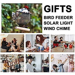 wtreew Solar Rooster Bird Feeder Squirrel Proof for Outside - Unique Cute Metal Animal Shaped Wild Bird Feeder with Solar Light, Wind Chime, Gift for Bird Lovers(Rooster)