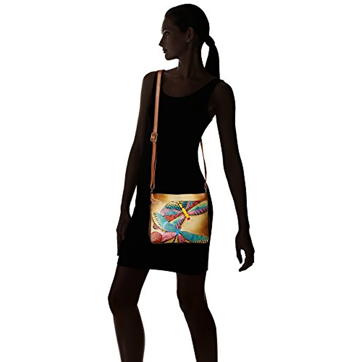 Anna by Anuschka womens Hand Painted Women's Extendable Anna Anuschka Women s Leather Expandable Crossbody Dancing Dragonfly, Dancing Dragonfly, One Size US