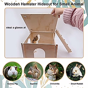 kathson Guinea Pig Hideout, Small Animal Hideaway Wooden House with Window and Ladder, Suitable for Hamsters, Chinchillas Small Animals
