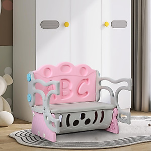 3 in 1 Kids Study Table and Chair Set, Convertible Toy Storage Bench for Toddlers, Multipurpose Toy Box and Chair with Wide Backrest, Reading Nook for Kindergarten, Preschool, Kids Room, Playroom Pi