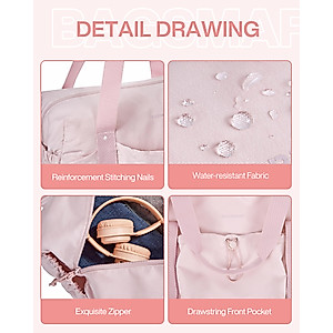 BAGSMART Foldable Travel Duffle Bag For Women, Gym Tote Bag for Sports, 26L Airport Carry On Weekender Overnight Bag for Travel, Travel Accessories(Baby Pink)