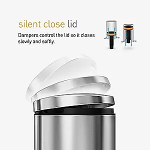 simplehuman 6 Liter / 1.6 Gallon Semi-Round Bathroom Step Trash Can, White Steel
