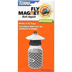 2 Pack of TERRO Fly Magnet, Reusable Fly Trap - Includes Two Fly Magnet Devices with 2 Bait Traps, 1 Pack of Refill with 2 Baits, and Two Heavy Duty 9.5 in Supply Hanging Chain