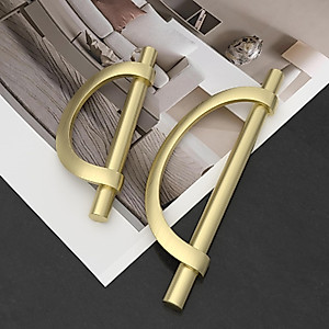 homdiy 2 Pack Brushed Gold Cabinet Pulls 3.75" Drawer Half Moon Handles for Dresser Kitchen Hardware, 3-3/4 inch(96mm) Hole Centers
