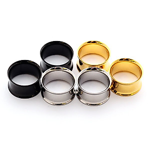 Mystic Metals Body Jewelry Set of 3 Pairs Steel Double Flare Tunnels - 00g - 10mm - (Gold, Black, Steel)