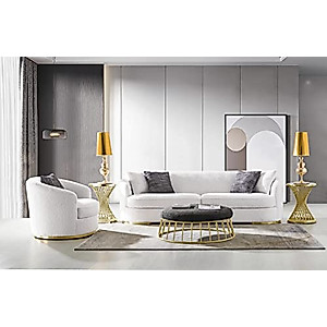 Acanva Wool-Like Upholstered Sofa for Living Room with Metal Base, Contemporary Style with Removable Padded, 99”W Couch, White