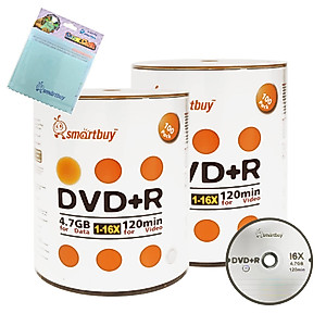 Smartbuy 200-disc 4.7GB/120min 16x DVD+R Logo Top Blank Media Record Disc + Free Micro Fiber Cloth