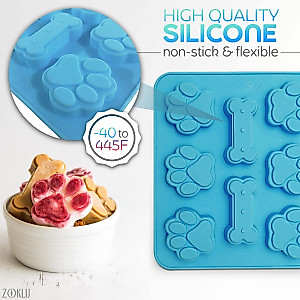 Paw and Bone Candy Molds Silicone - 2Pcs Dog Treat Molds for Chocolate Candy Silicone Molds for Baking Puppy Ice Cube Shapes - Blue and Pink Dog Bone Cake Pan Paw Molds for Dog Treats Silicon Mold