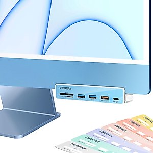 TWOPAN USB C Hub Multiport Adapter for iMac, 6 in 1 USB C to USB Adapter iMac 2024/2023/2021 iMac M4/M3/M1, USB Port Hub with USB 3.0 Ports, SD, MicroSD Card Readers & 7 Color Panels