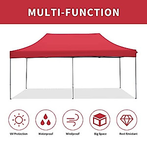 10 FT X 10 FT Double Hardtop Gazebo Galvanized Steel Outdoor Patio Gazebo Aluminum Frame Double Vented Roof Pergolas with Curtains (Red)
