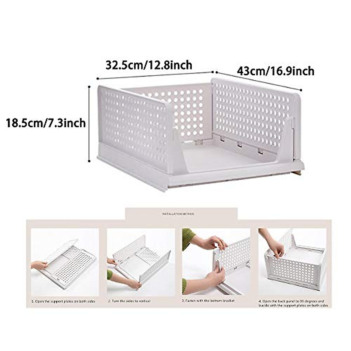 Ygapuzi 4Pack Stackable Clothes Storage Basket Organizer Sliding Cabinet Drawer Shelf DIY Divider Separator Desktop Container for Wardrobe Cupboard Kitchen Bathroom Office (White)