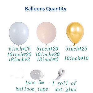 White Gold Arch Garland Kit - 124Pcs Chrome Gold White and Double Skin with White Balloons for Wedding Birthday Baby Shower Graduation Anniversary Bachelorette Party Background Decorations