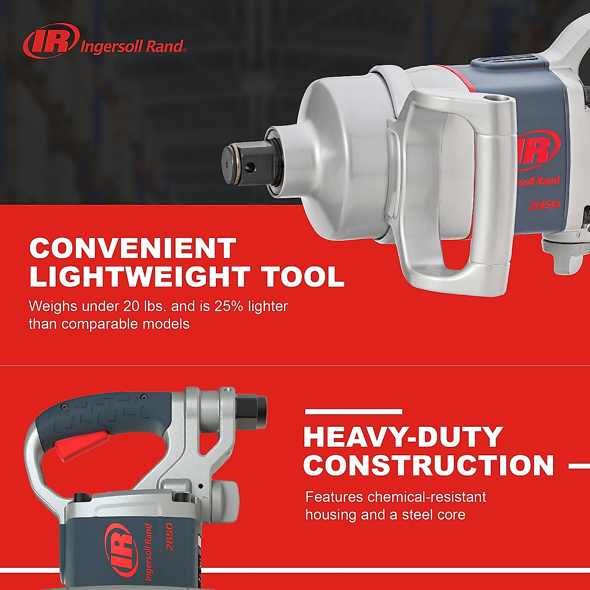 Ingersoll Rand 2850MAX 1" Air Impact Wrench, 2100 ft-lbs Max Torque, D-handle