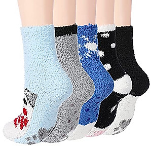 Zando Womens Christmas Fuzzy Socks Athletic Warm Winter Slipper Socks Non Skid Cabin Soft Stocking Stuffers Fluffy Plush Socks Cute Home Sleeping Indoor Grip Socks E 5/Christmas Series One Size