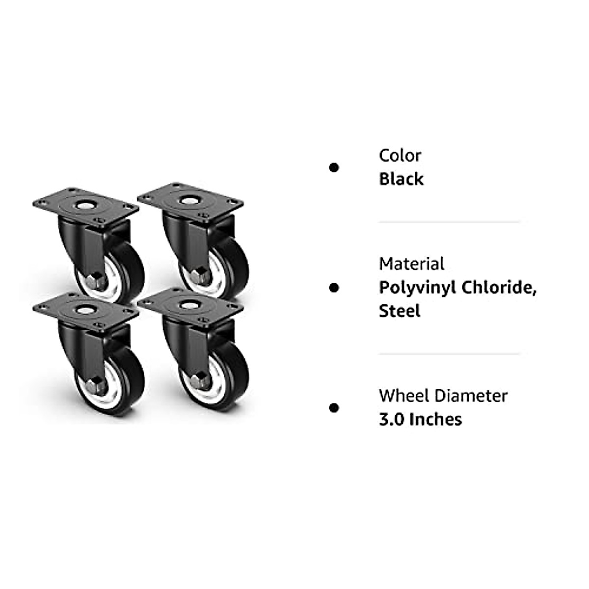 3 inch Swivel Caster Wheels, Heavy Duty Plate Casters with no Brakes Total Capacity 1000lbs (Pack of 4)