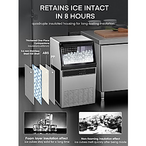 100lbs Commercial Ice Maker Machine per Day, Stainless Steel Housing Under Counter Ice Machine with 33lbs Storage Capacity, Freestanding Ice Maker, Ideal for Restaurant, Bars, Home Offices, FOHERE