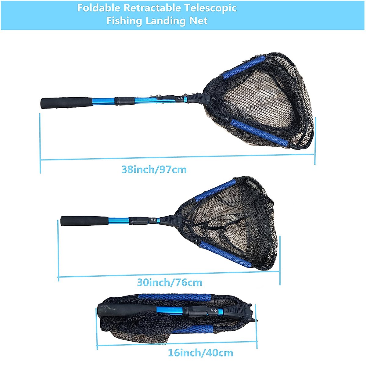 Folding Fishing Landing Net Floating Fishing Net Rubber Fishing Net Collapsible for Saltwater Freshwater Retractable Fish Net for Fishing Lightweight Kayak Fishing Net