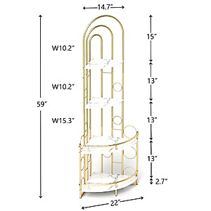Arched Bookshelf，4 Tier Corner Shelf Stand,Open Bookshelf,Gold Bookcase for Living Room,Home Office, Study, Bedroom,Bathroom Modern Style(White + Gold)