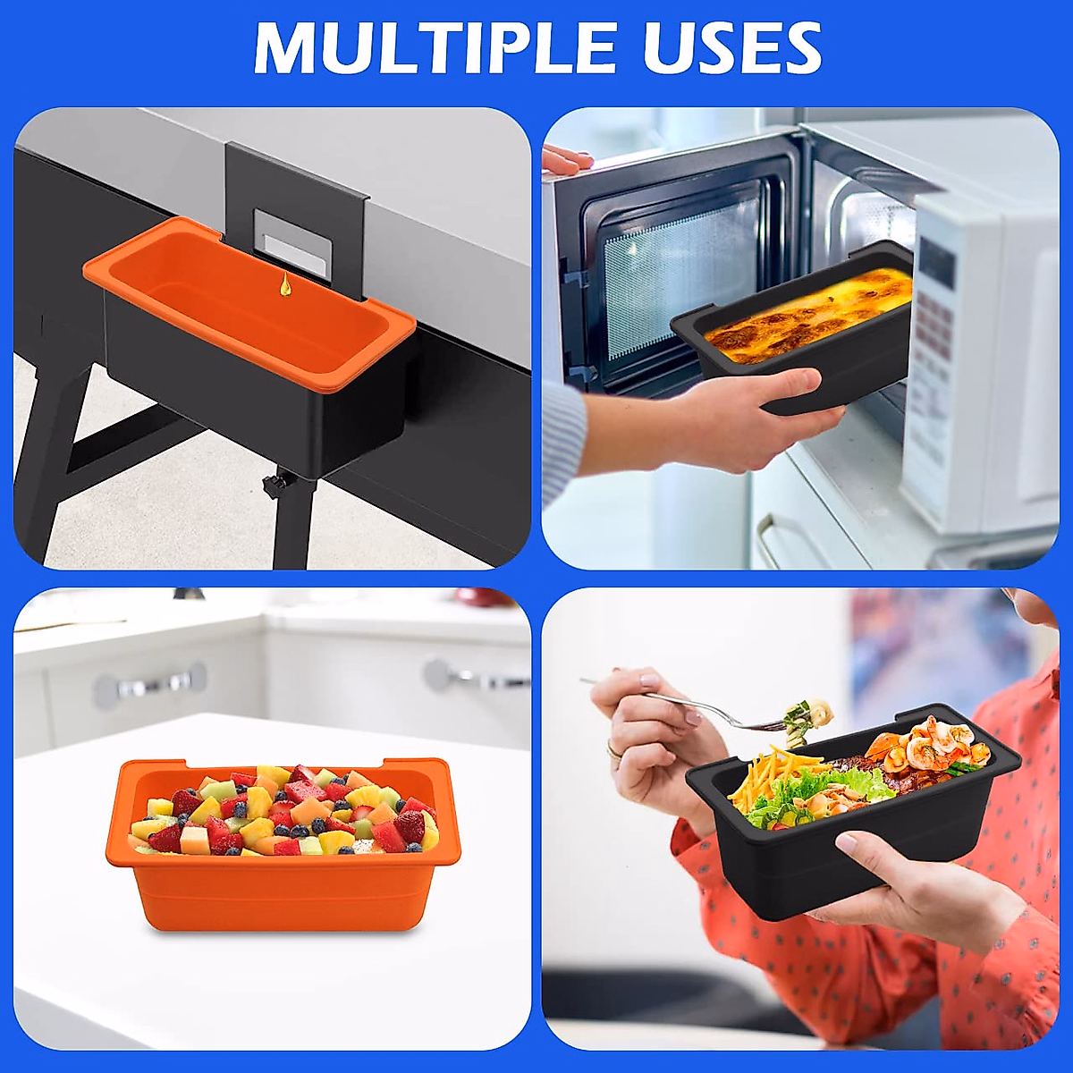 Winceed 2Pcs Silicone Liners for Blackstone Grill Grease Cup, Reusable Silicone Grease Drip Pans, Blackstone Griddle Grease Catcher, 8'' x 3'' x 3.7'', Black+Orange