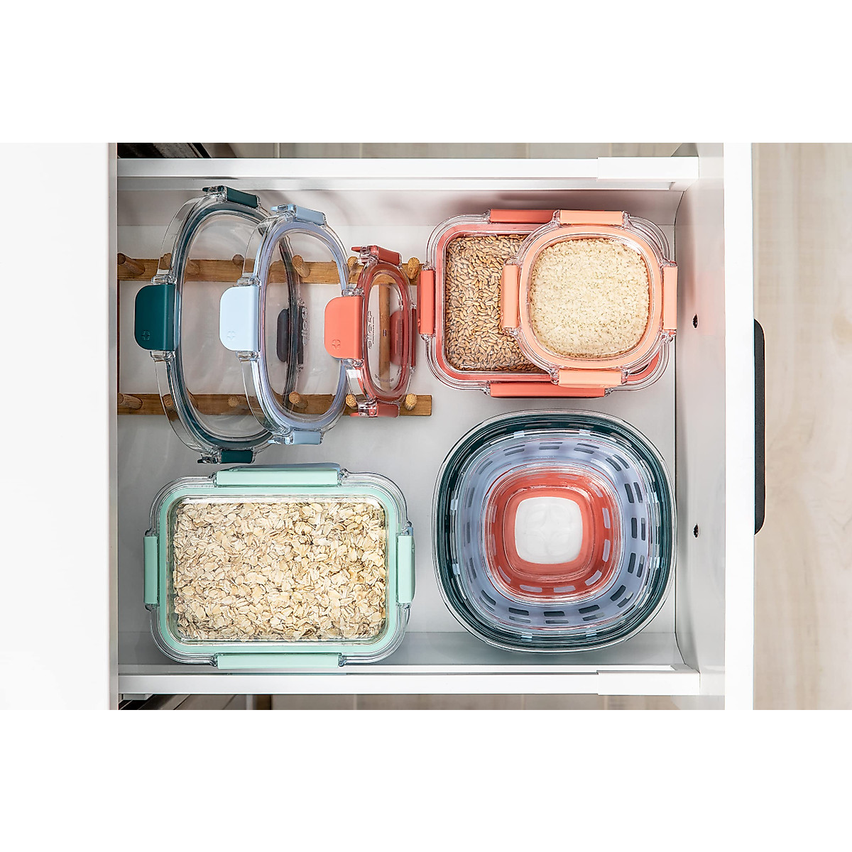 Ello Duraglass Mixed Meal Prep Set 10Pc, 5 Pack Set- Glass Food Storage Container with Silicone Sleeve and Airtight BPA-Free Plastic Lids, Dishwasher, Microwave, and Freezer Safe, Melon