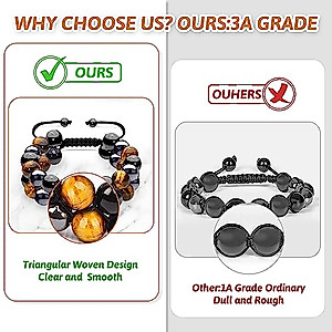 MIDON Mens Bracelets Beads, Triple Protection Bracelet for Men Women, Yellow Tiger Eye Black Obsidian Hematite Natural Crystal 10mm Beads Bracelet Bring Prosperity Luck and Happiness