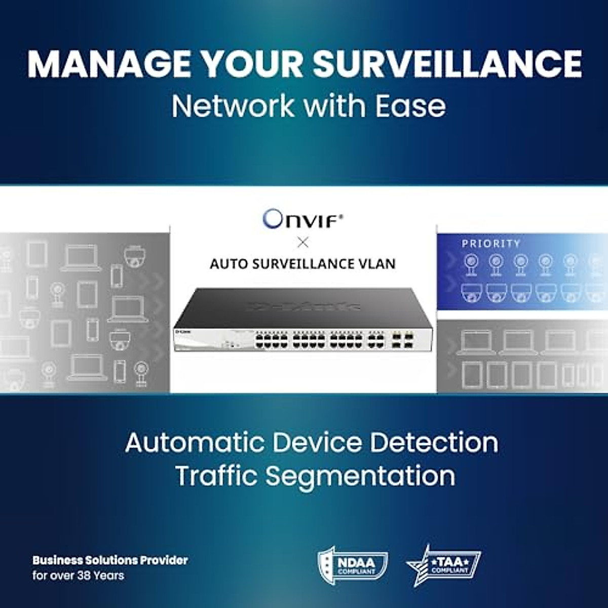 D-Link 10-Port Gigabit Smart Managed PoE+ Switch | 8 PoE+ Ports (130W) + 2 SFP Ports | L2+ | VLANs | Web Managed | Surveillance Mode | Desktop or Rackmount | Fanless | NDAA Compliant (DGS-1210-10MP)