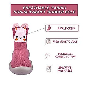 Pluatyep Baby Toddler Sock Shoes Non-Skid Slipper with Soft Sole Breathable Cotton Blend Walking Shoes for Infant Girls Boys(PinkCat,13.5cm)