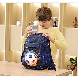 LEDAOU School Backpack Teen Boys Girls Bookbag Daypack School Bag (Football Black)