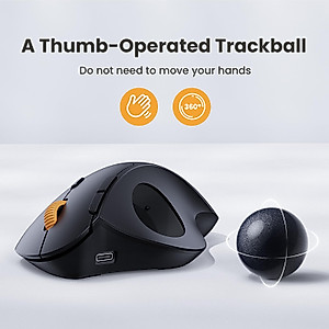 ProtoArc Wireless Trackball Mouse, Bluetooth Mouse Rechargeable Computer Laptop Mouse, 3 Device Connection&, Compatible for PC, iPad, Mac, Windows-Black