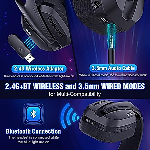 WolfLawS TA3000 Wireless Gaming Headset for PC, PS5, PS4, Switch, Mac, Bluetooth USB Over-Ear Headphones with Detachable and Built-in Mics, Noise Isolation, Low Latency, Lightweight