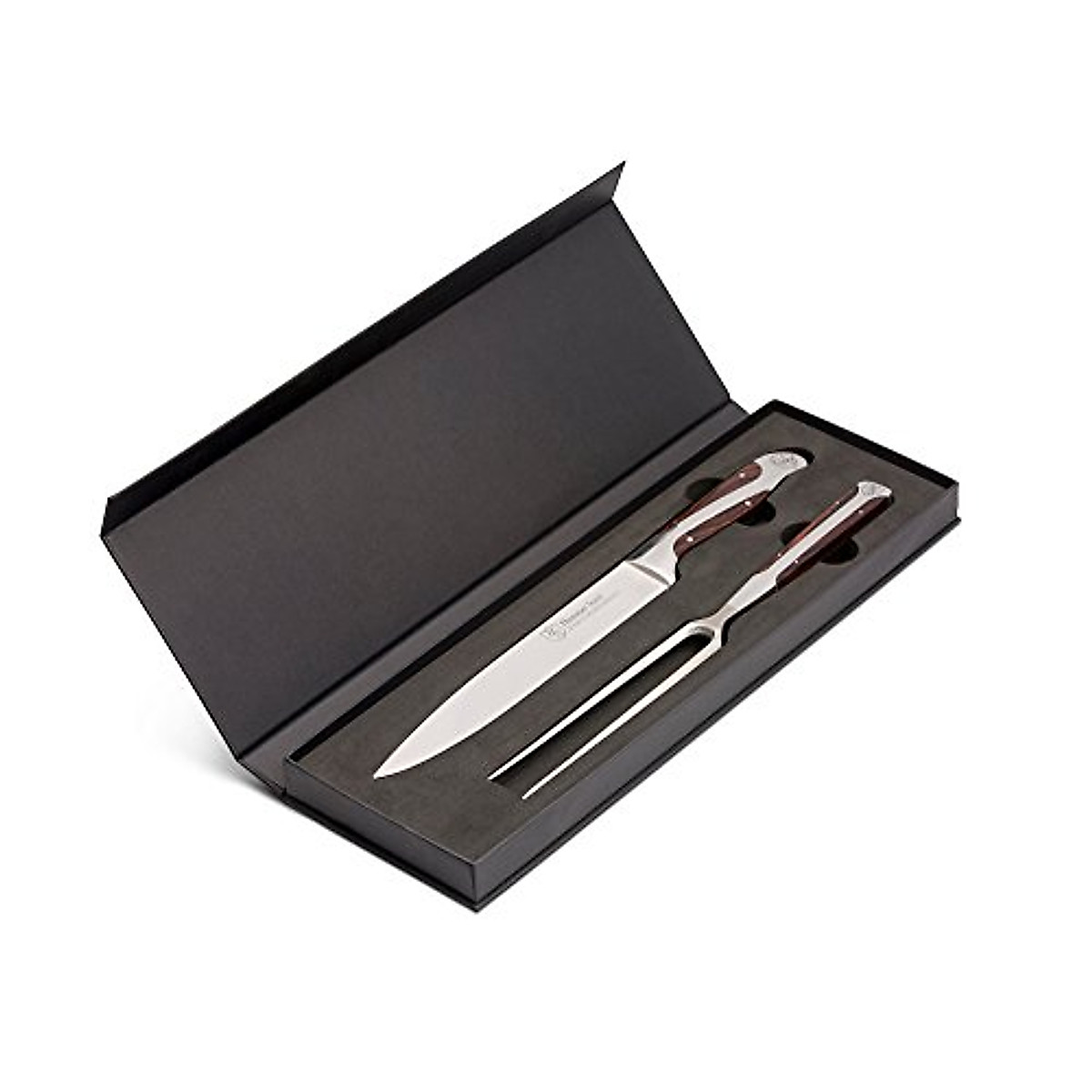 Hammer Stahl Carving Knife and Fork Set | German Forged High Carbon Stainless Steel Carving Set | Professional Carving Knife for Meat, Turkey & Brisket | Ergonomic Quad-Tang Pakkawood Handle