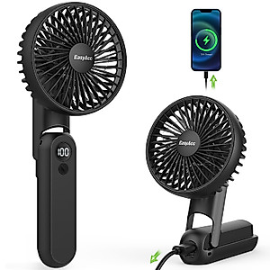 EasyAcc Portable Fan for Travel,Rechargeable Handheld Fan, 5 Speed Ultra Quiet [18H Max Cooling Time] with Backup Power Digital Display Lanyard Neck Foldable Personal Fan Hot Flashes Gift Outdoor