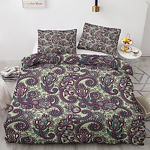 FJWXCBD Paisley Floral Bedding King Size Duvet Cover Set 3 Piece, Vintage Bohemian Bedroom Decor, Boho Medallion Duvet Cover & 2 Pillow Shams, with Zipper & Ties, Super Soft Microfiber