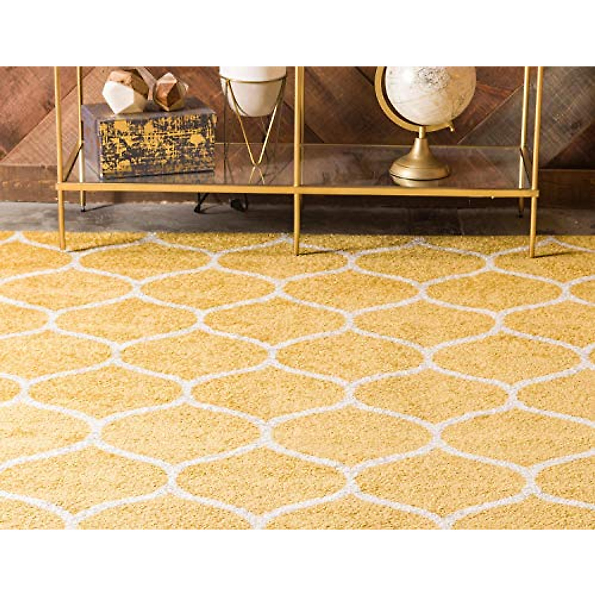 Unique Loom Trellis Frieze Collection Area Rug - Rounded (4' 1" x 6' 1", Yellow/ Ivory)