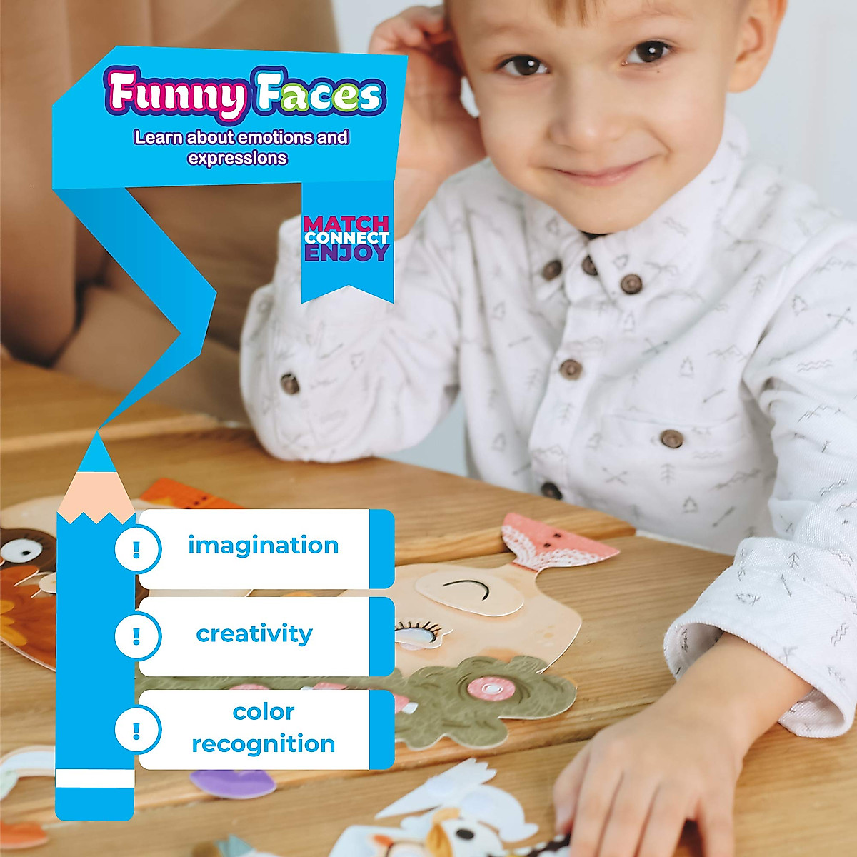 Funny Faces Games for 3+ Year olds Girls, Board Games for Toddler Age 3-5, 58 Piece - Kids Memory Matching Game for 2 to 4 Players, Crafts for Kids, Preschool Activities, Speech Therapy Materials