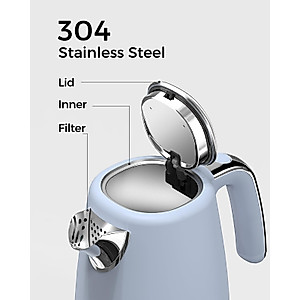 LONGDEEM Electric Kettle Quick Heating, Hot Tea Water Boiler with Thermometer 1.7L Stainless Steel Cordless LED Indicator 1500W, Auto Shut-Off & Boil Dry Protection, Easy to Clean, Blue