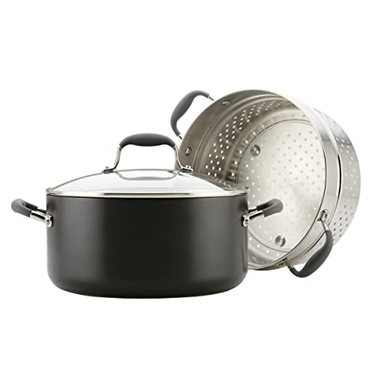Anolon Advanced Hard-Anodized Dutch Oven Multipurpose Steamer Set, 8.5-Quart, Graphite
